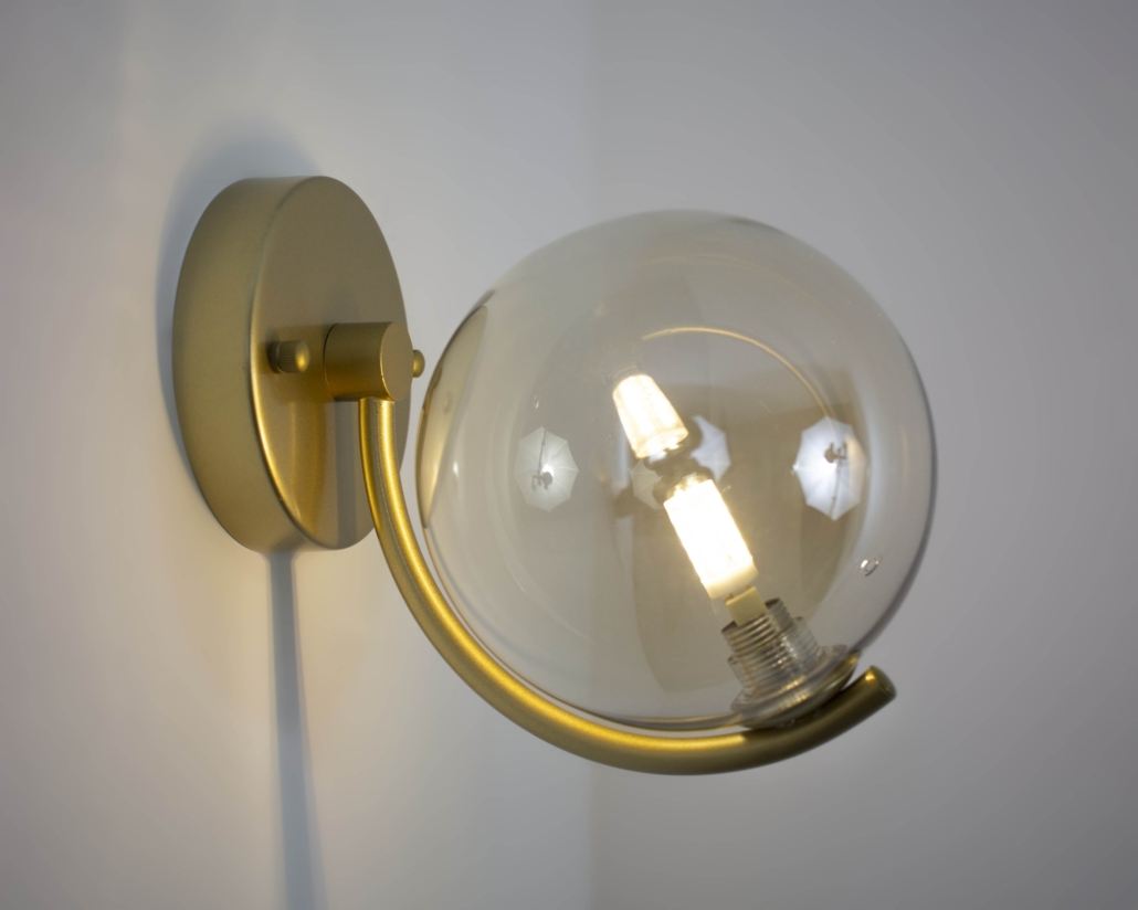 Lustre Arandela Nemo Bola Globo Dourado Vidro Âmbar – IluminaMundo