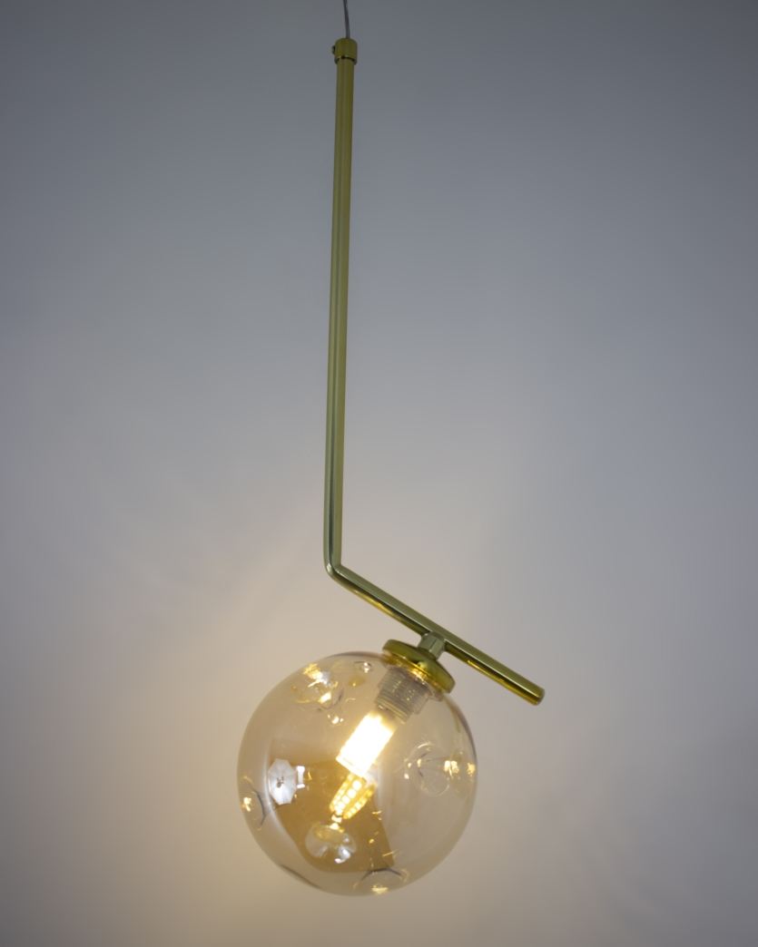 Pendente Delta Dourado Vidro Bola Ambar 786/1 Spotline – IluminaMundo