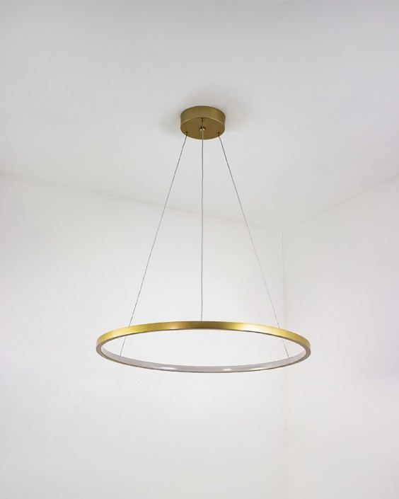 Lustre Pendente Redondo Circular Arco Anel Aro Led 60cm 28W 3000K Dourado 422 – IluminaMundo