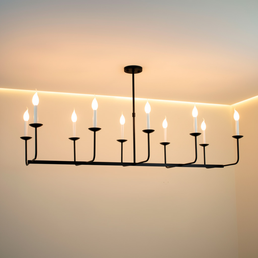 Lustre Pendente Retangular Candelabro Vela 10 Preto 725 – IluminaMundo